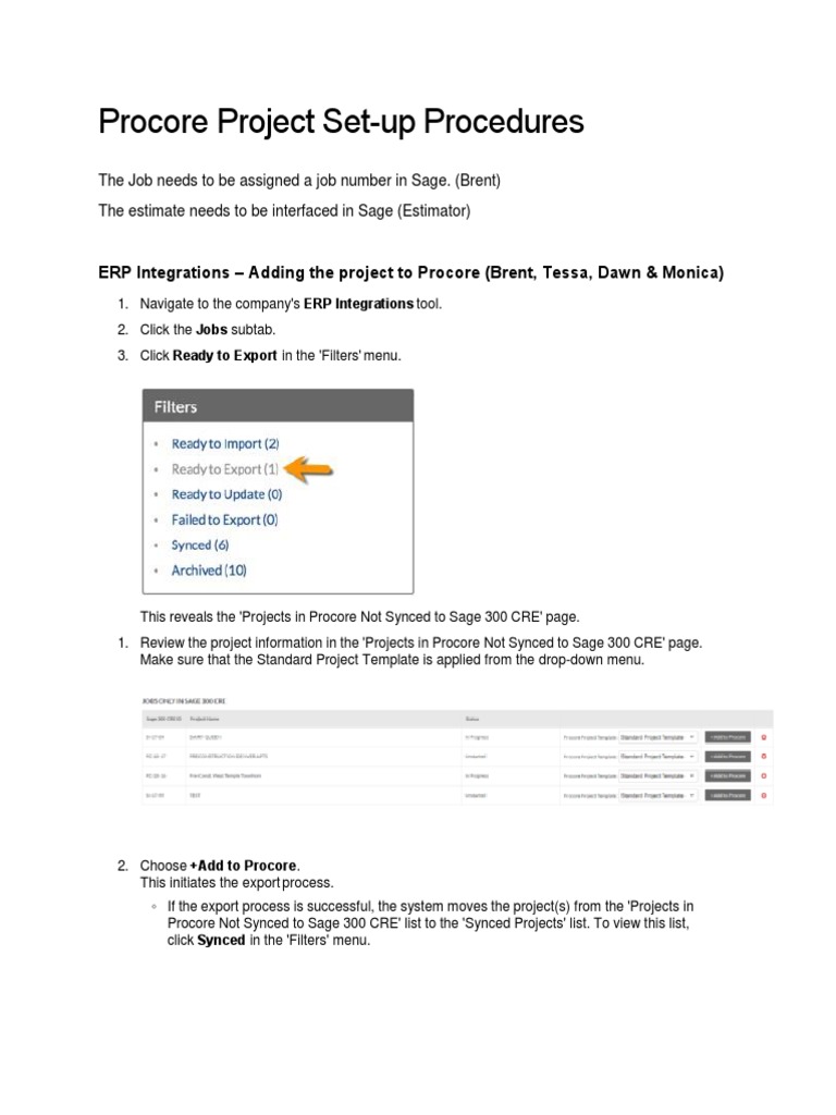 Procore Project Setup Procedures | PDF | Comma Separated Values | Spreadsheet
