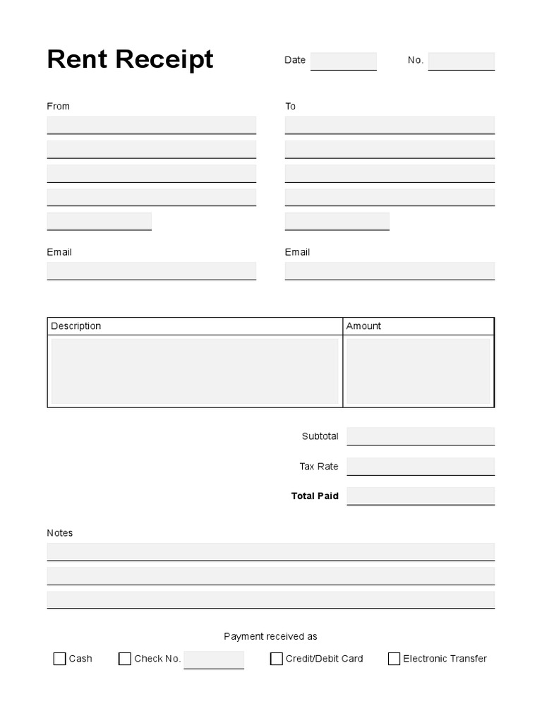 Single Rent Receipt Template | PDF