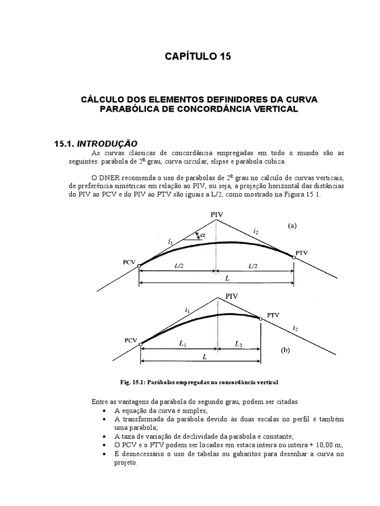 Cálculo dos elementos definidores da curva parabólica de concordância ...