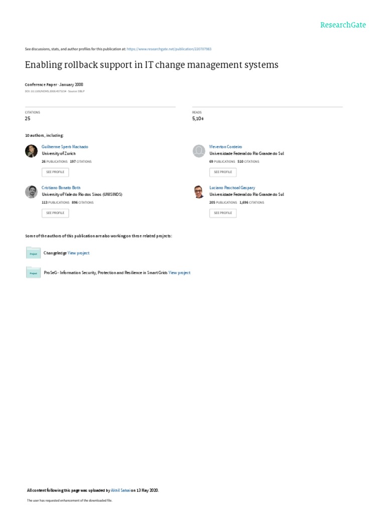 Enabling Rollback Support in IT Change Management Systems: January 2008 | PDF | World Wide Web ...