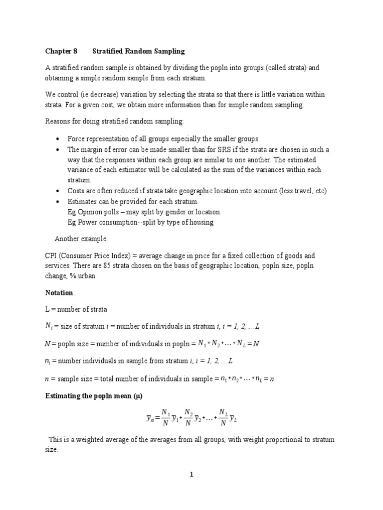 Chapter 5 Stratified Random Sampling Completed | PDF | Sampling ...