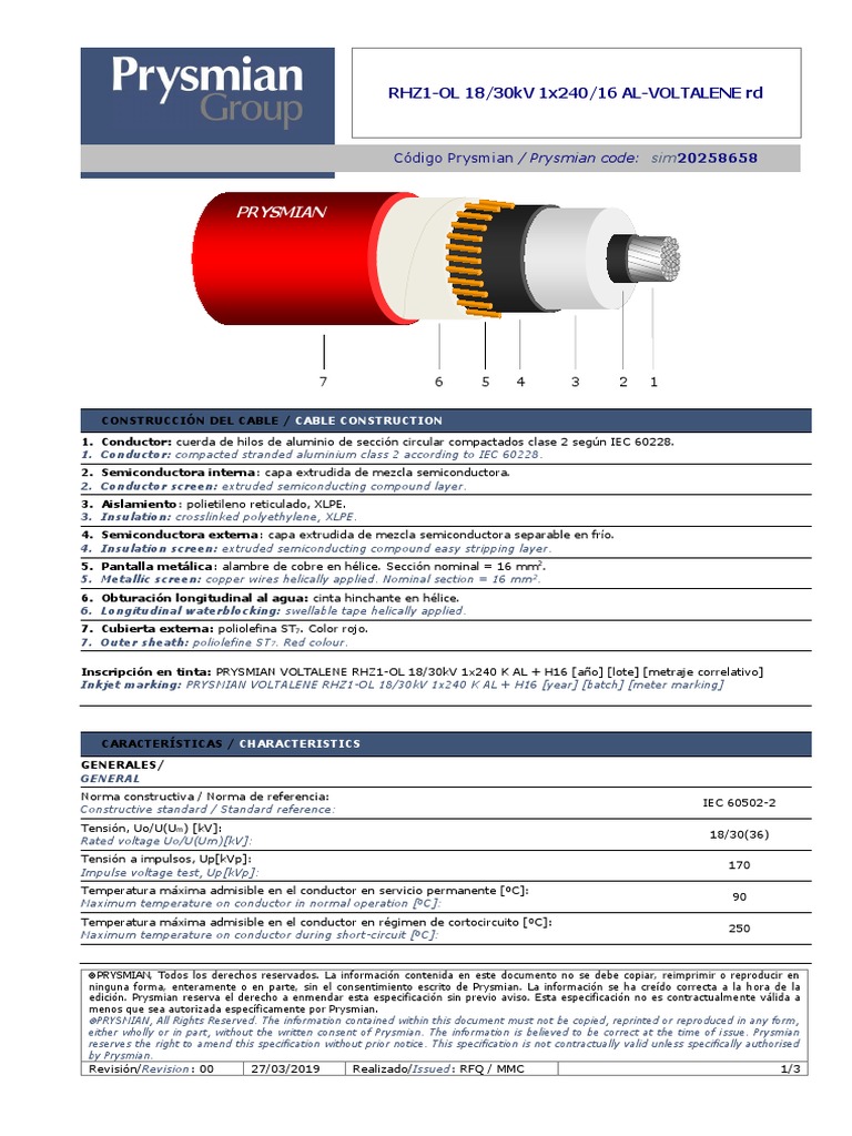 RHZ1-OL - 30kV - 1x240 - H16 - AL-VOLTALENE - RD - IEC - Sim20258658.pedido Boliva | PDF ...