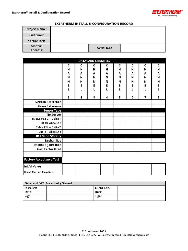 Exertherm Install & Configuration Record | PDF