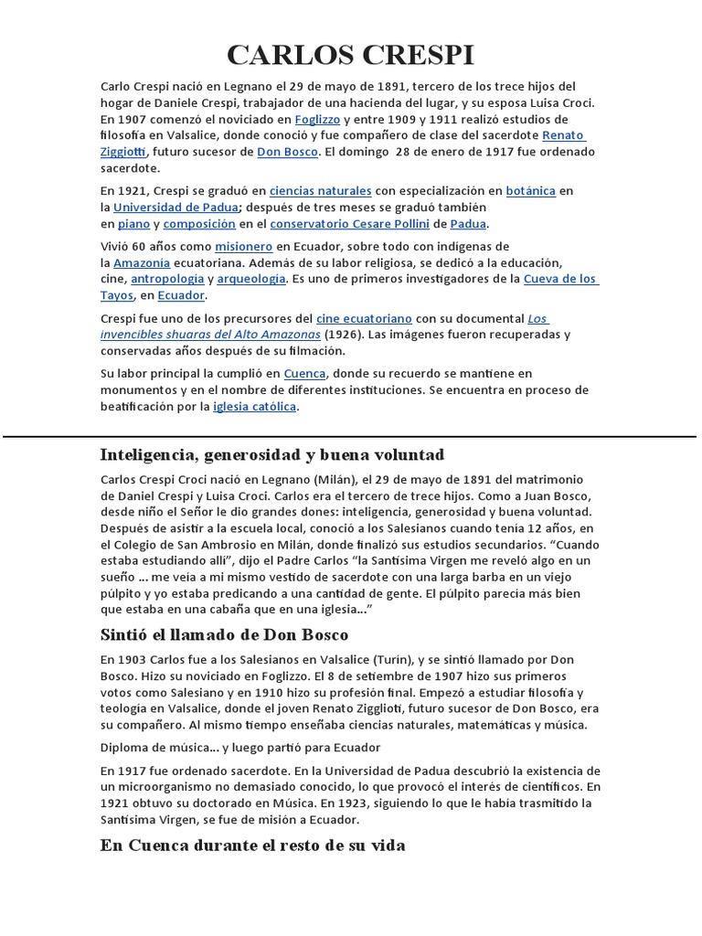 Legado del Padre Carlos Crespi en Ecuador | PDF | Ciencias sociales | Arte