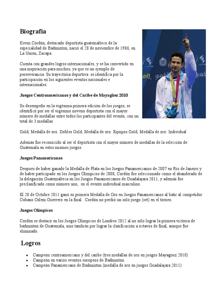 Biografía de Kevin Cordón: Logros y Trayectoria | PDF