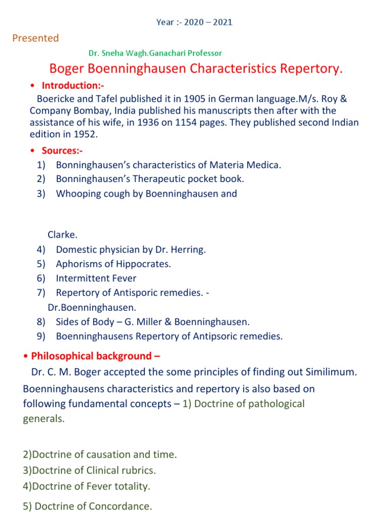 Boger Boenninghausen Characteristics Repertory | PDF | Clinical Medicine | Medicine
