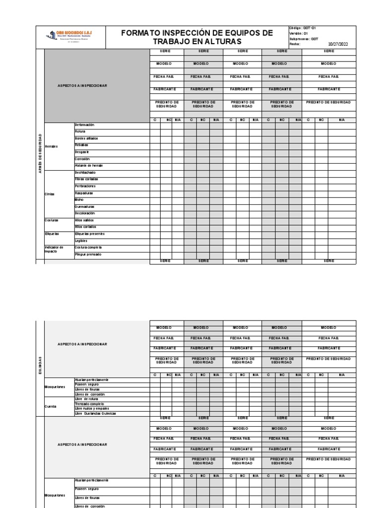 S Formato Inspeccion de Equipos de Trabajo en Alturas | PDF