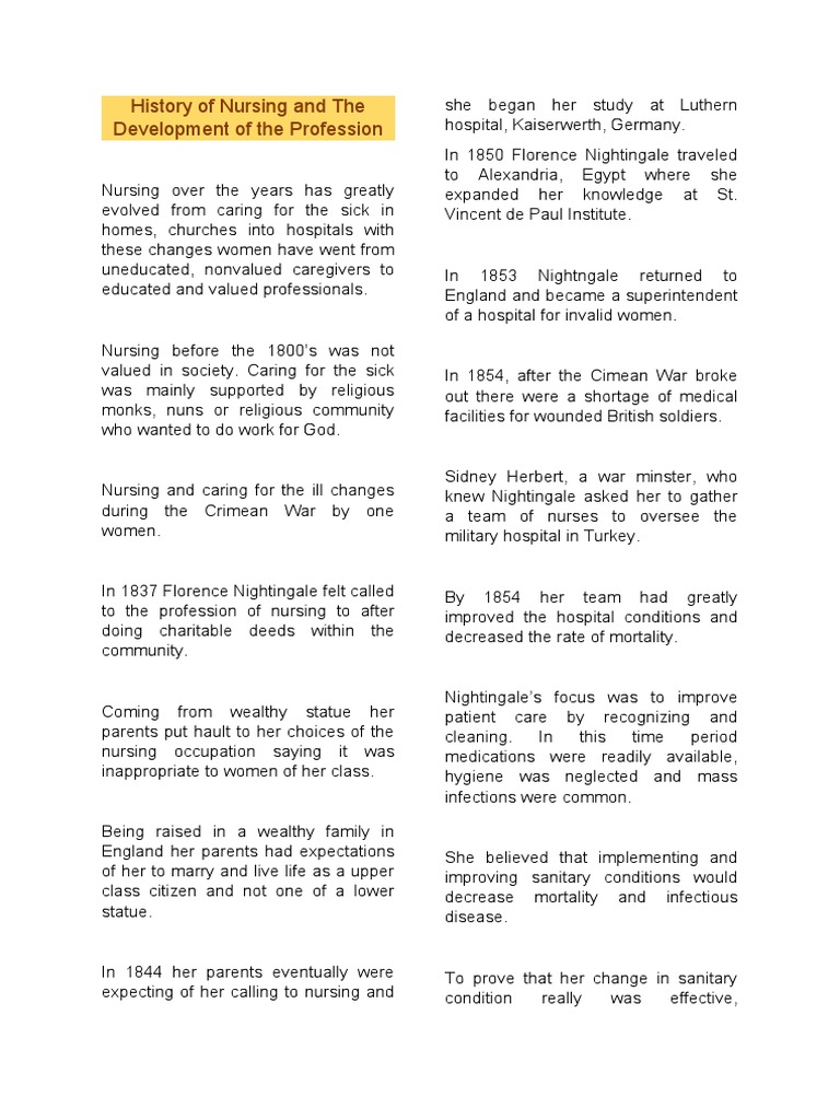 History of Nursing and The Development of The Profession | Download Free PDF | Florence ...