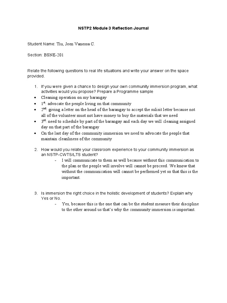 NSTP2 Module 3 Reflection Journal | PDF | Career & Growth