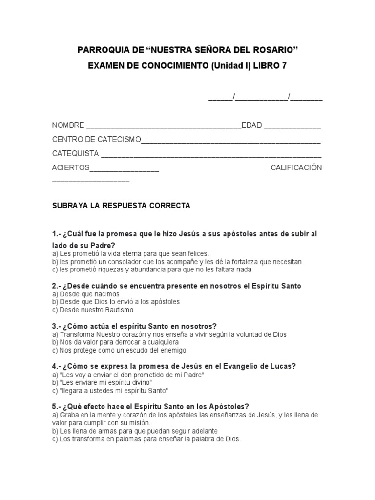 Examenes Libro 7 | PDF | Jesús | Biblia