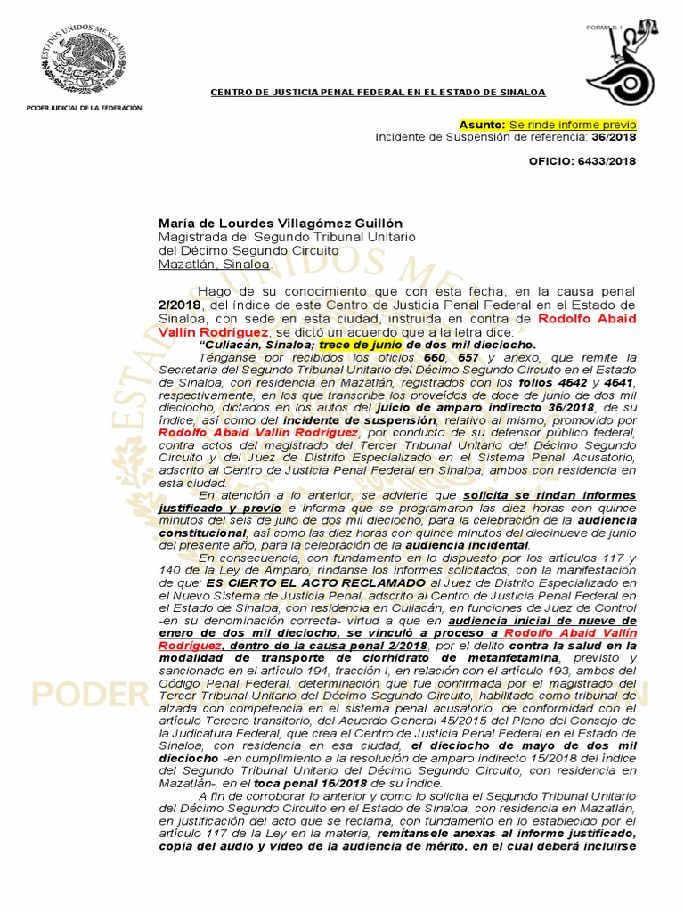 Formato Oficio Informes Previo y Justificado | PDF | Procedimiento ...