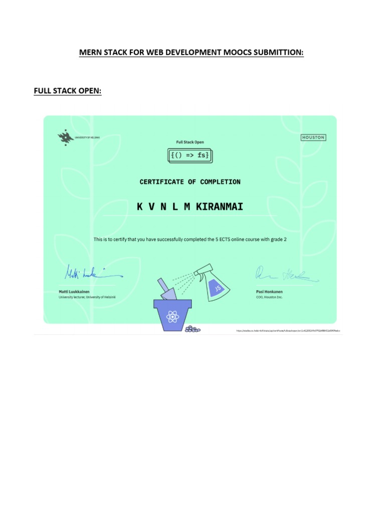 2100030284-Mern Stack For Web Development Moocs Certificates | PDF