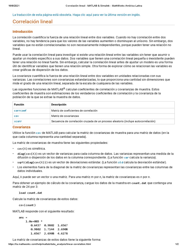 Correlación Lineal Matlab Simulink Mathworks América Latina Pdf Matriz Matemáticas