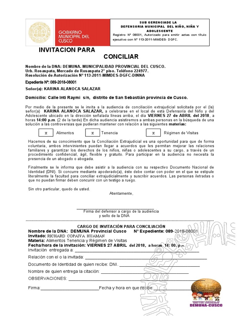 Invitacion para Conciliar | PDF