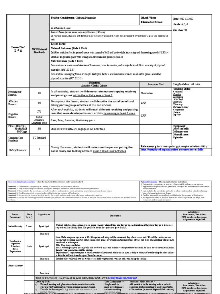 Vis Lesson 2 Passing Recieving Pdf Lesson Plan Teachers