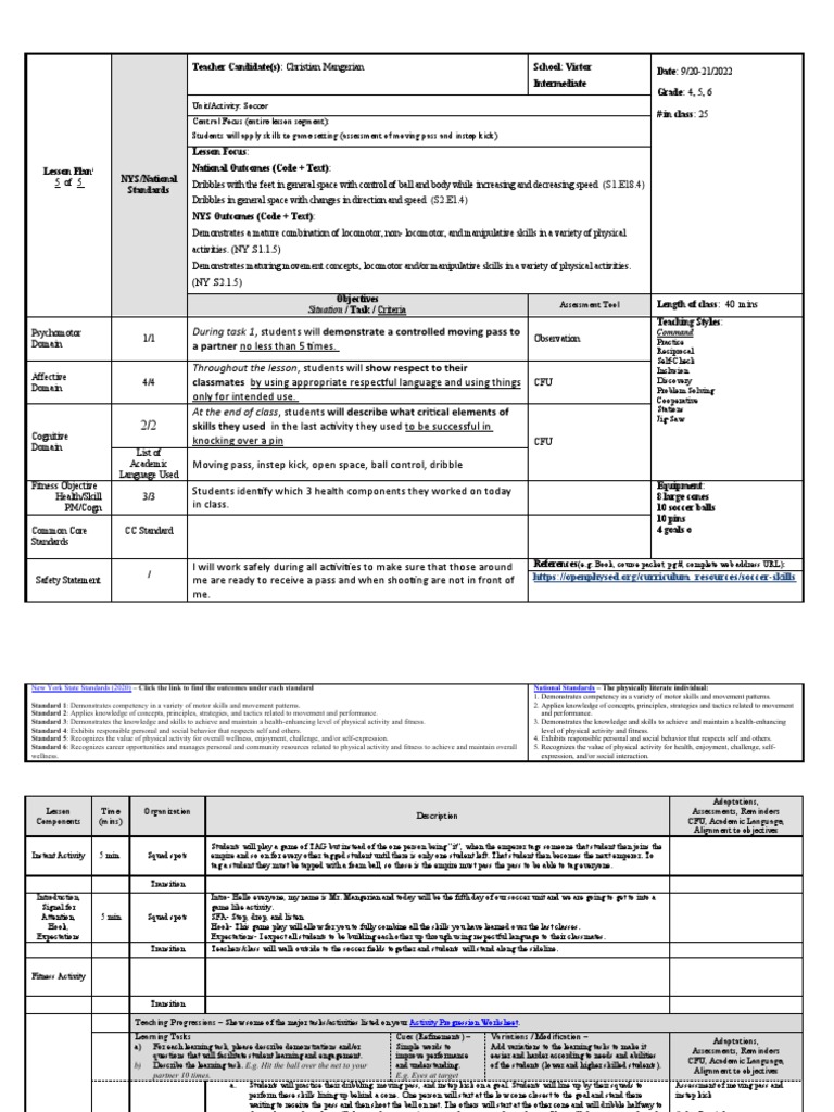 Vis Lesson 5 Assessment Moving Pass Instep | Download Free PDF | Lesson ...