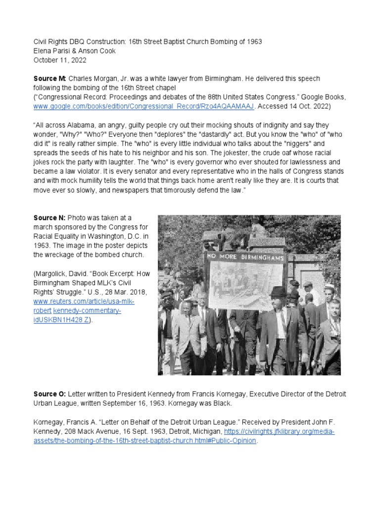 16th Street Baptist Church Bombing Analysis | PDF