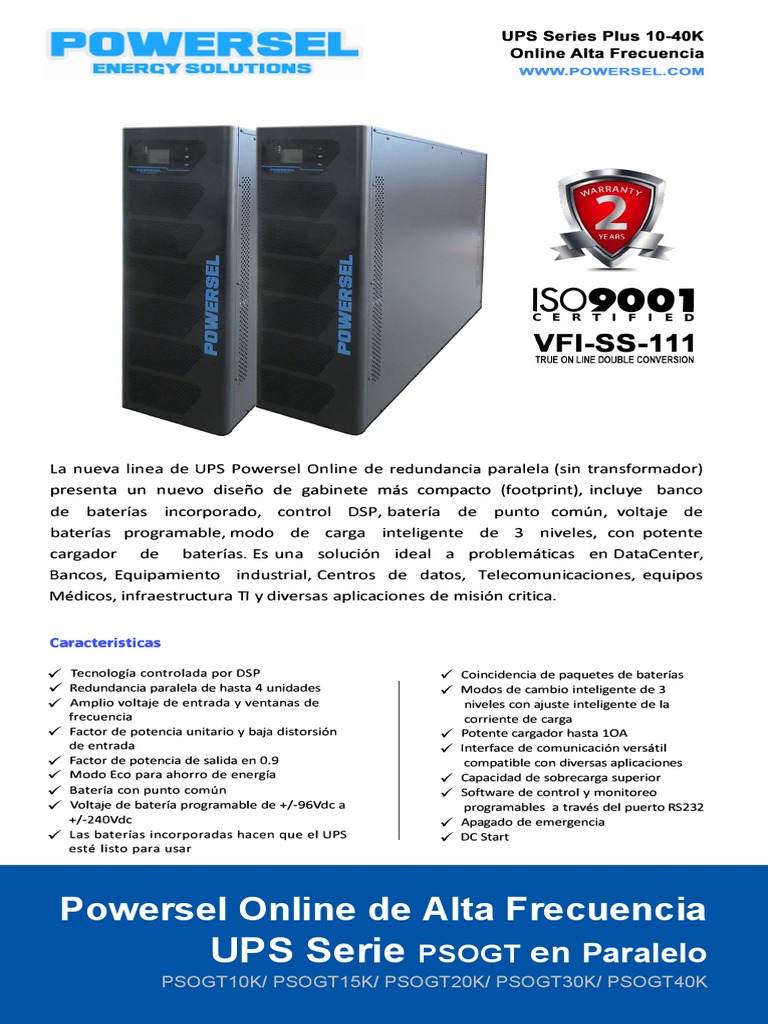 Ficha Tecnica UPS Powersel 10 Kva | PDF | Cargador de batería ...
