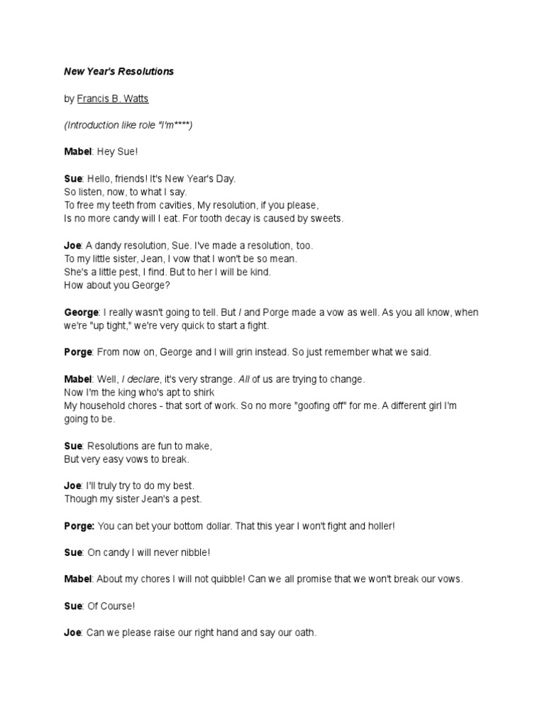 New Year's Resolutions Role Play Script | PDF | Cooking, Food & Wine