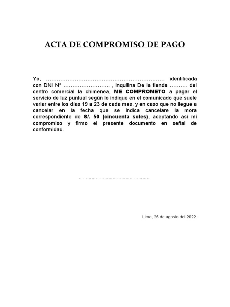 Acta de Compromiso de Pago | PDF | Finanzas y dinero | Derecho