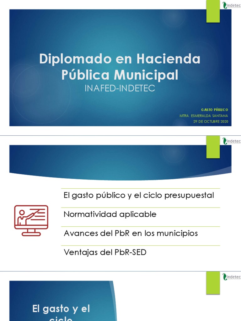 Presentaci N Diplomado Hacienda P Blica Municipal Indetec | PDF | Presupuesto | Calidad (comercial)