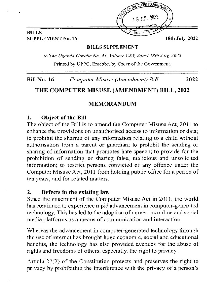 Computer Misuse (Amendment) Bill, 2022 (1) - 221015 - 100833 | PDF ...