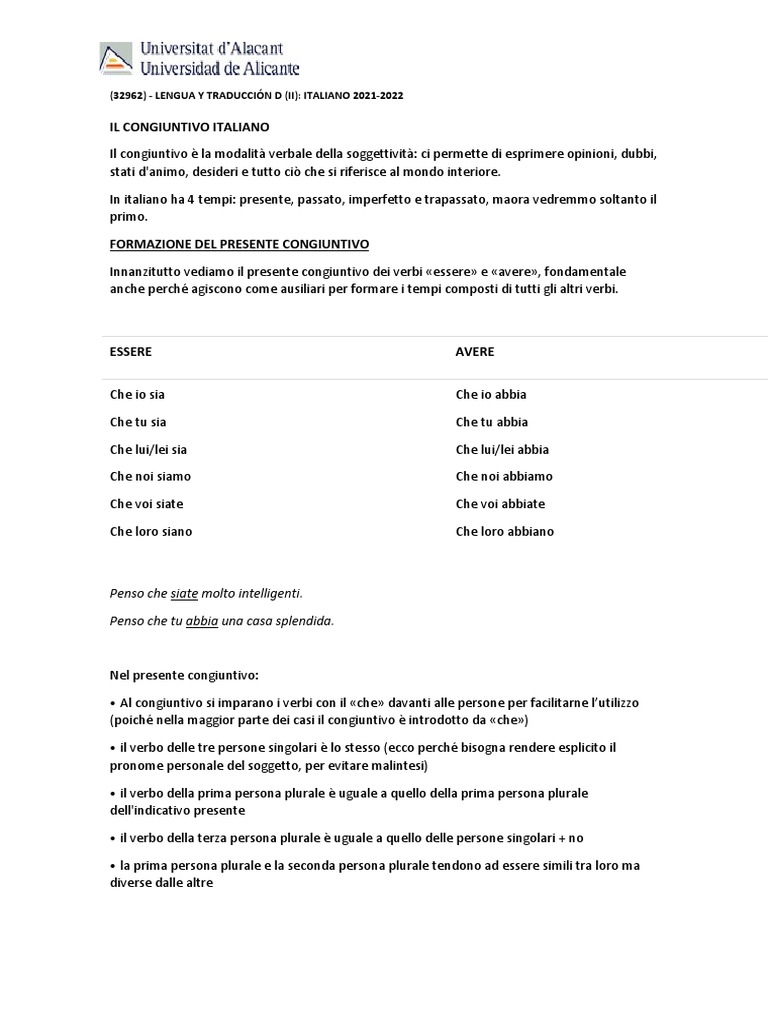 Il Congiuntivo Italiano | PDF