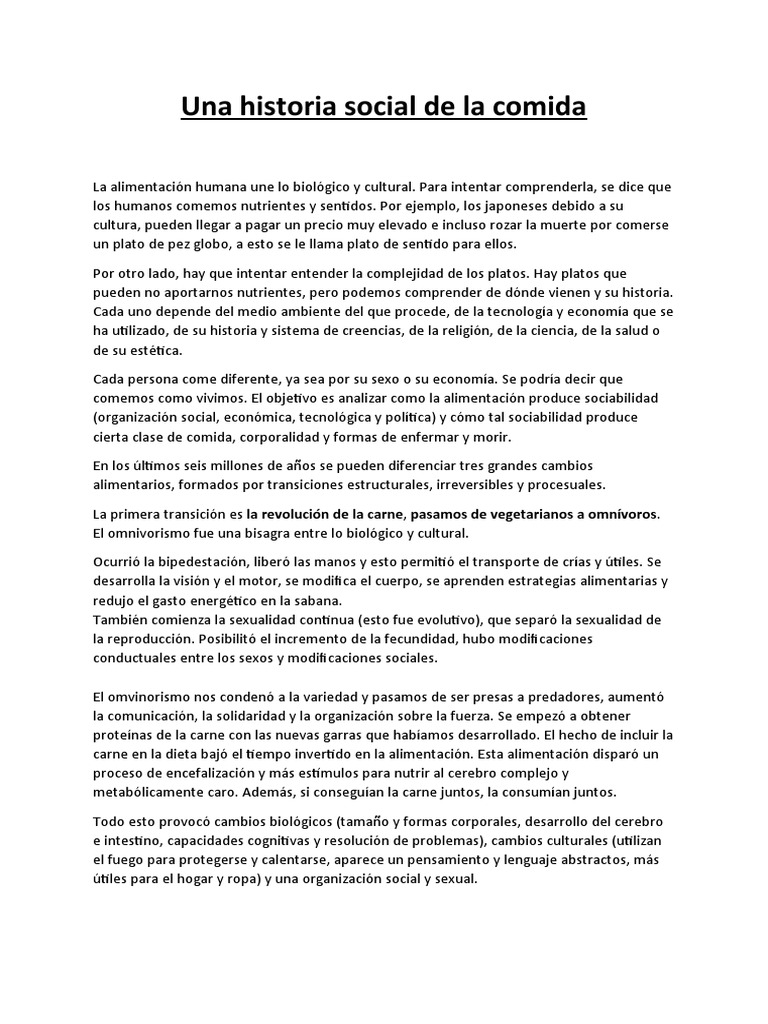 Resumen Vídeo Una Historia Social de La Comida | PDF | Alimentos | Cereales