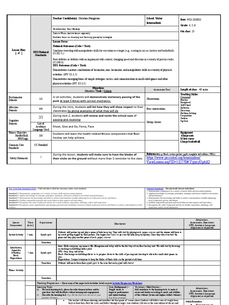 Vis Floor Hockey 3 Shooting | PDF | Educational Assessment | Lesson Plan