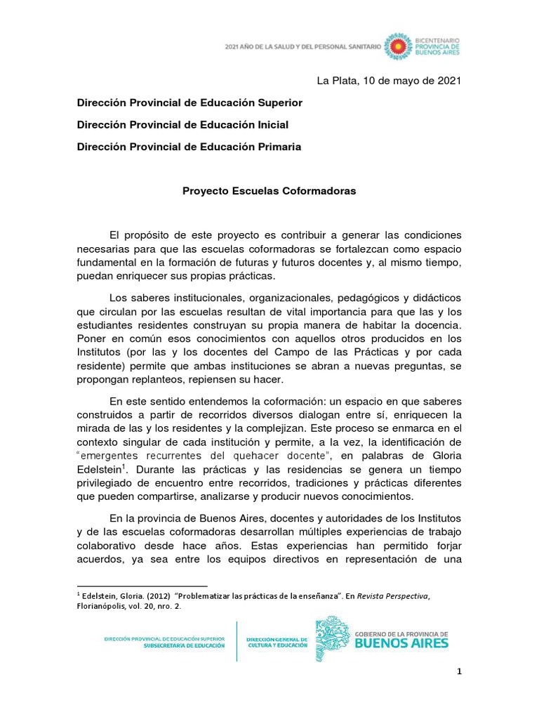 Proyecto Escuelas Coformadoras - 423 KB | PDF | Método de enseñanza | Maestros