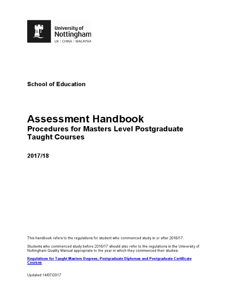 Assessment Handbook (Masters Level) 2017-18 | PDF | Postgraduate ...