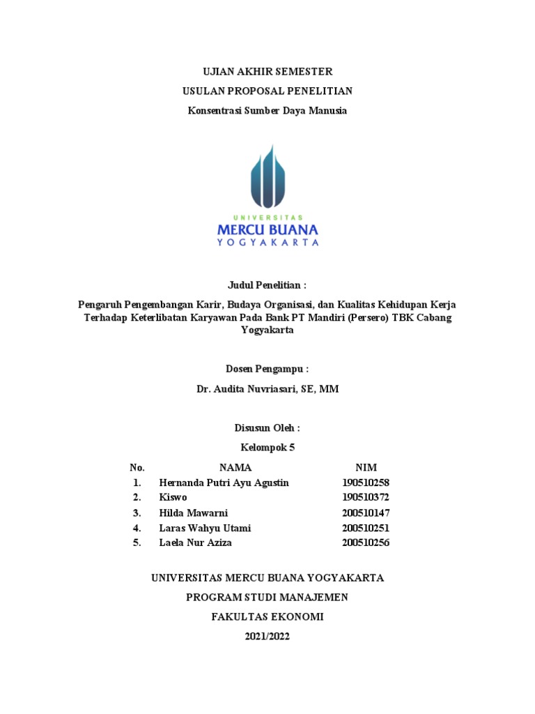 Ujian Akhir Semester - 33f - Kelompok 5 - Metopen - Laela Nur Aziza | PDF | Karier ...