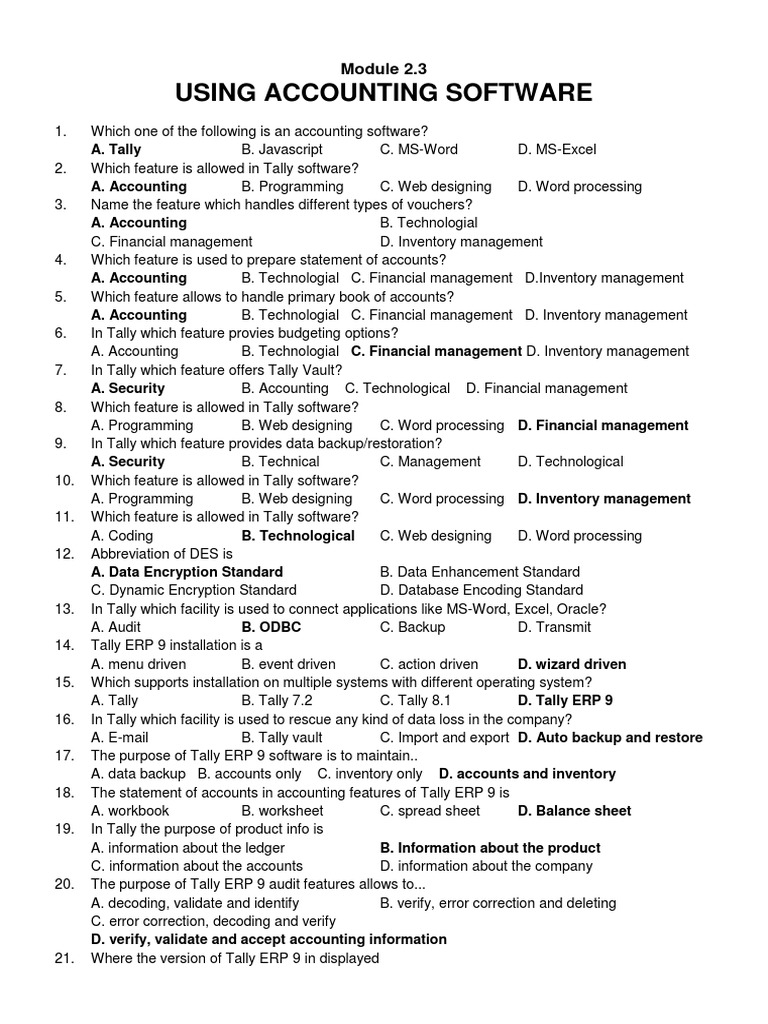 Accounting Software - Tally MCQ | PDF