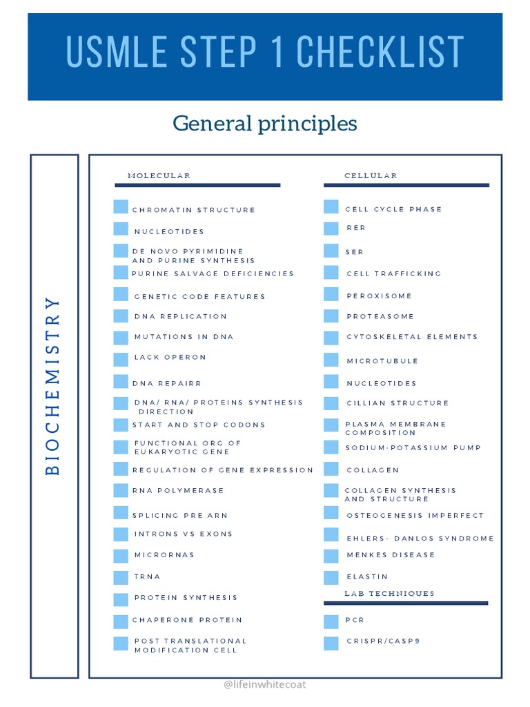 USMLE STEP 1 CHECKLIST @lifeinwhitecoat | PDF | Bacteria | Heart