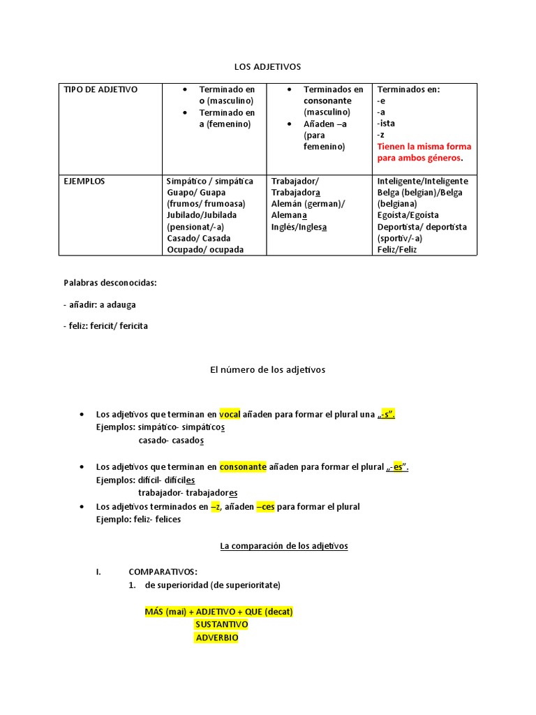 Los Adjetivos en Español | PDF | Adjetivo | Idiomas