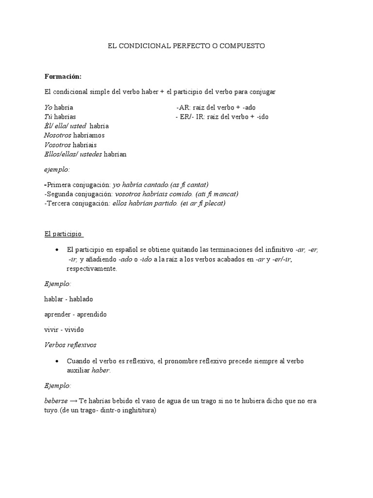 El Condicional Perfecto o Compuesto en Español | PDF | Verbo | Ciencia ...