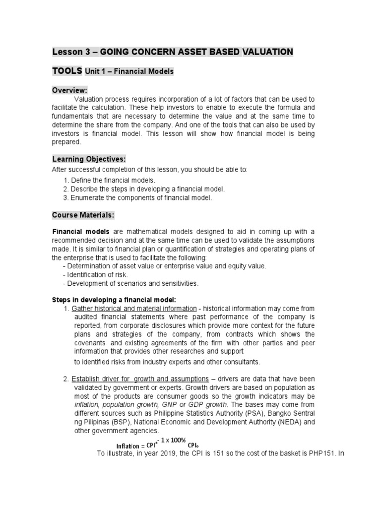 Lesson 3 - GOING CONCERN ASSET BASED VALUATION TOOLS - Unit 1 ...