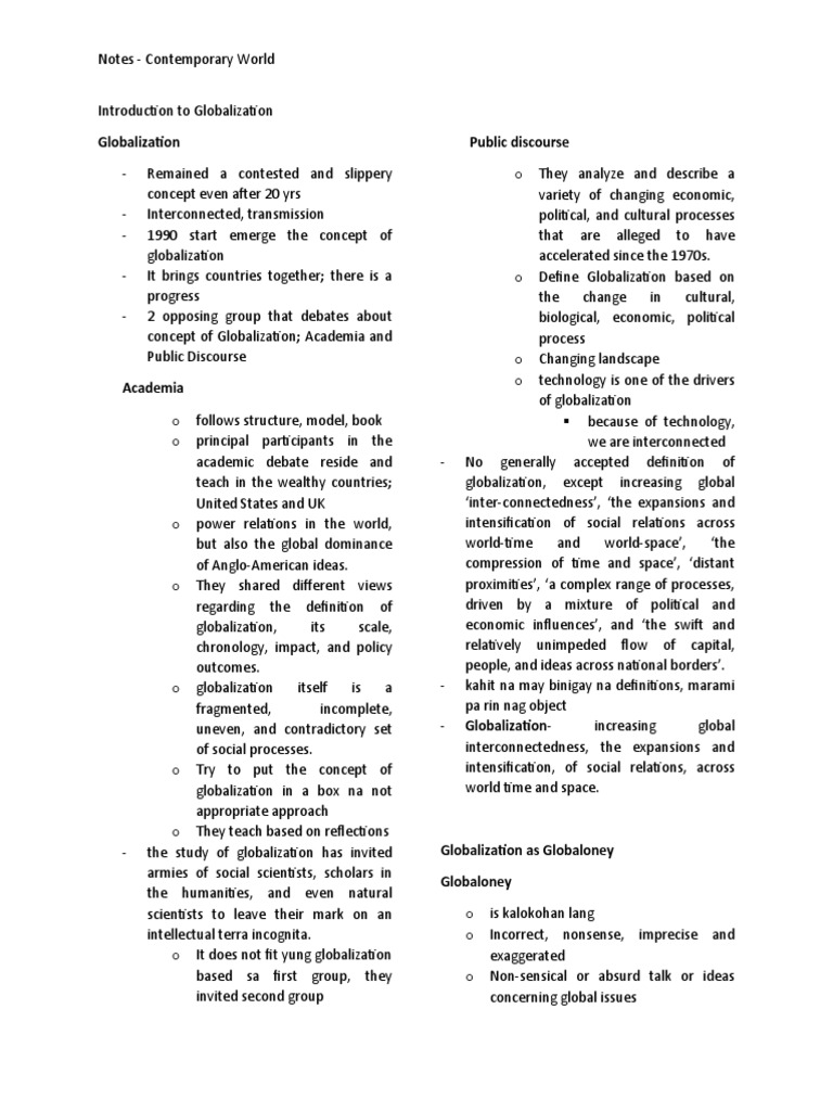 Reviewer Contemporary World | PDF | Globalization | Cultural Globalization