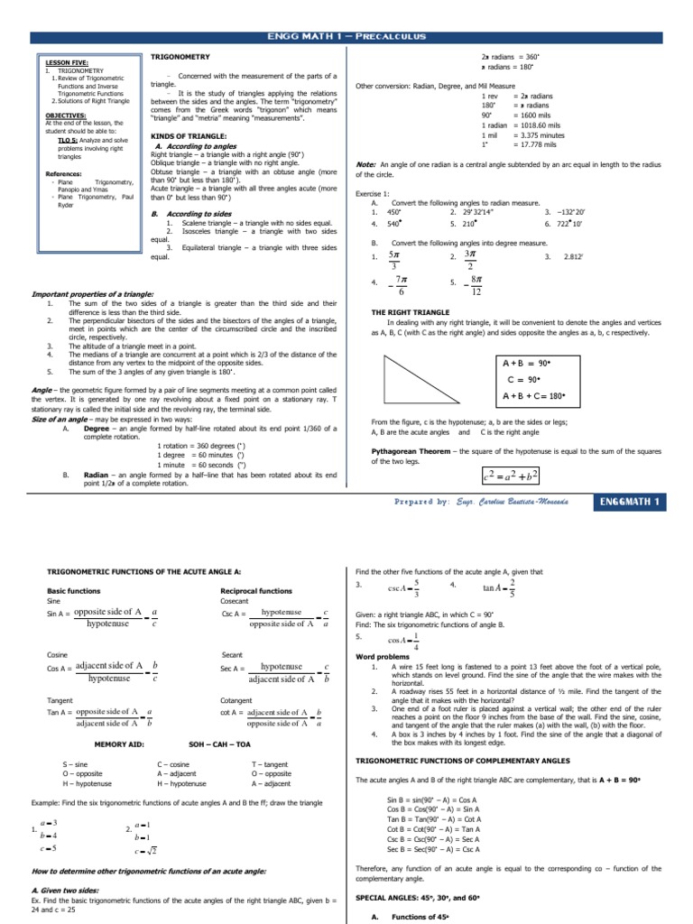 Eng Math Lesson 3 | Download Free PDF | Trigonometric Functions | Triangle