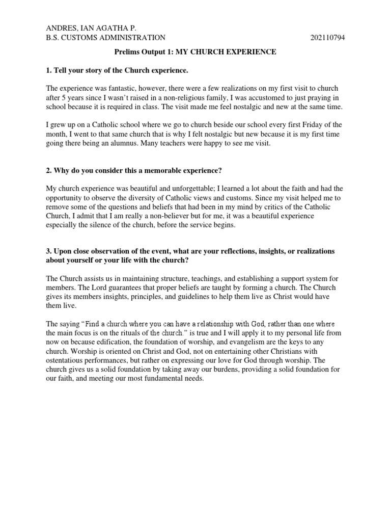 Reflecting on My Church Experience | PDF | Religion & Spirituality