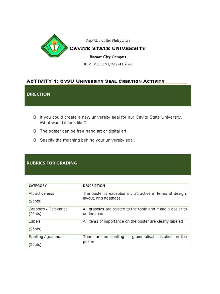 John Loyd Gamba - (Template) ACTIVITY 1 - CVSU UNIVERSITY SEAL CREATION ...