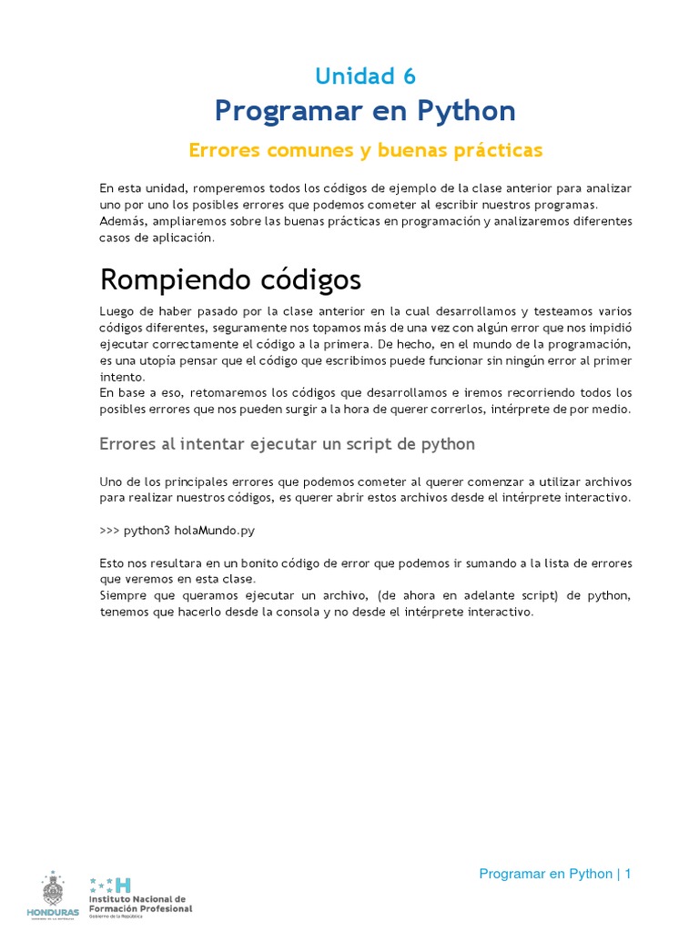 Unidad 6 - Errores Comunes y Buenas Prácticas | PDF | Python (lenguaje de programación ...