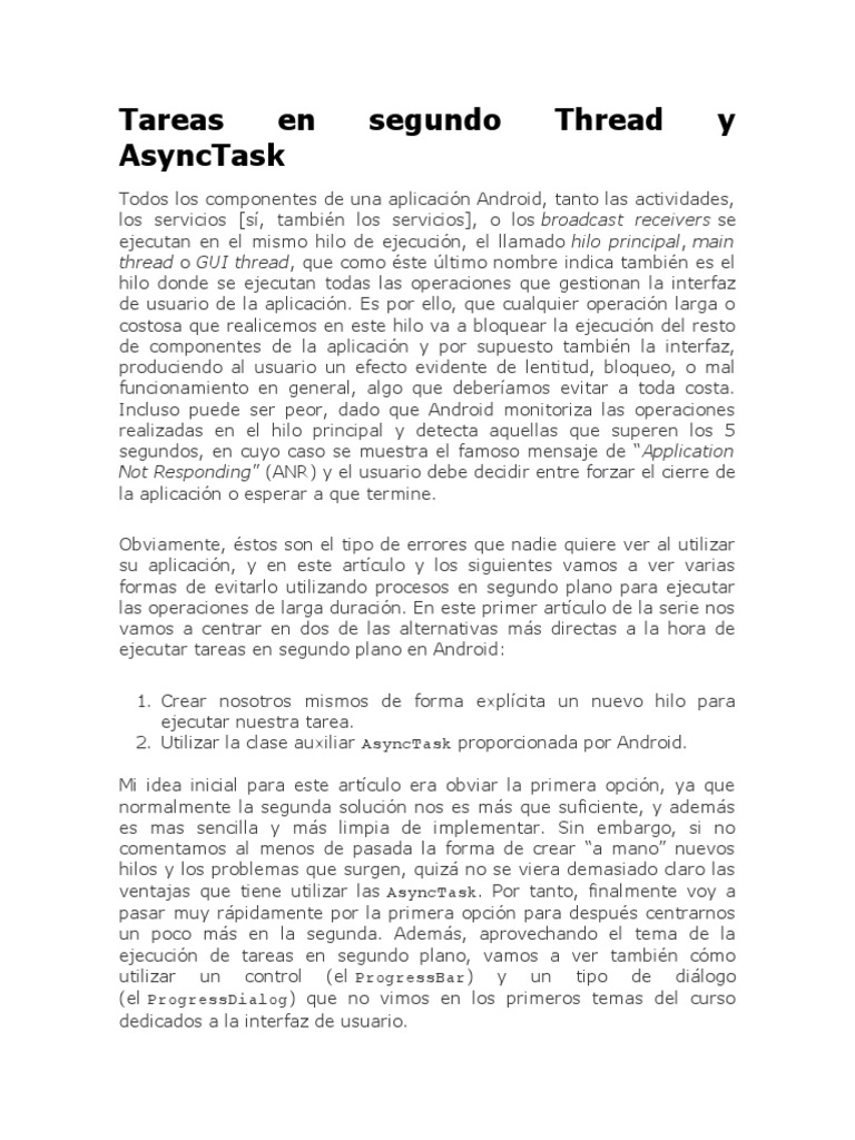 Tareas en Segundo Plano AsyncTask | PDF | Hilo (Computación) | Android (sistema operativo)