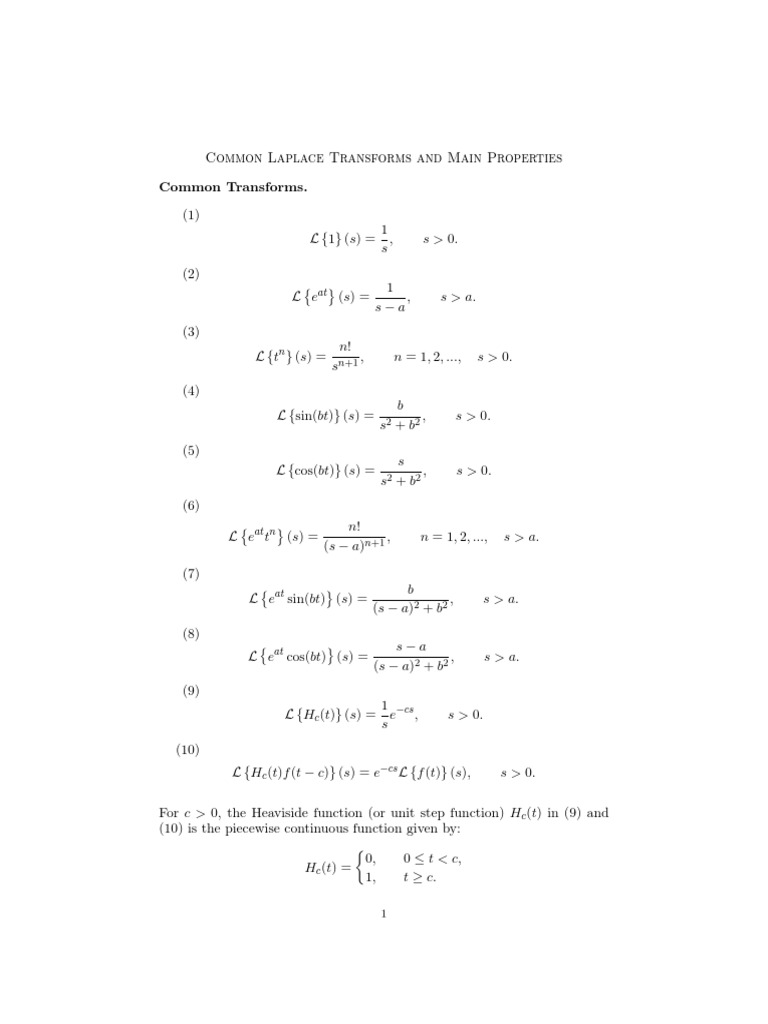 Laplace Transform Tables | PDF | Mathematics | Topology