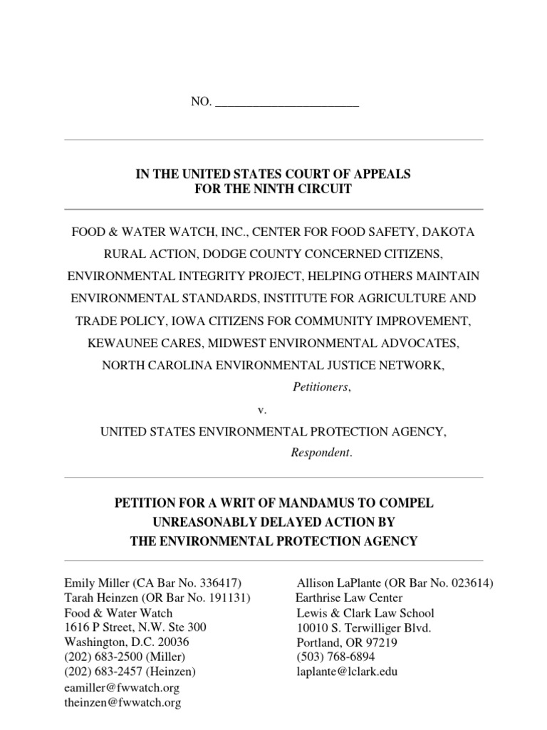 2022.10.7 Petition For Writ of Mandamus | PDF | Clean Water Act ...