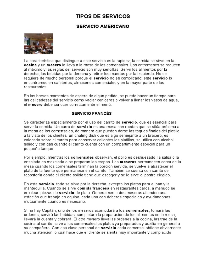 Tipos de Servicos | PDF | Comida y bebida | Alimentos Tipos de Servicos | PDF | Comida y bebida | Alimentos
