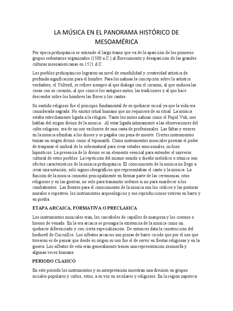 La Música en El Panorama Histórico de Mesoamérica | PDF | Mesoamérica ...