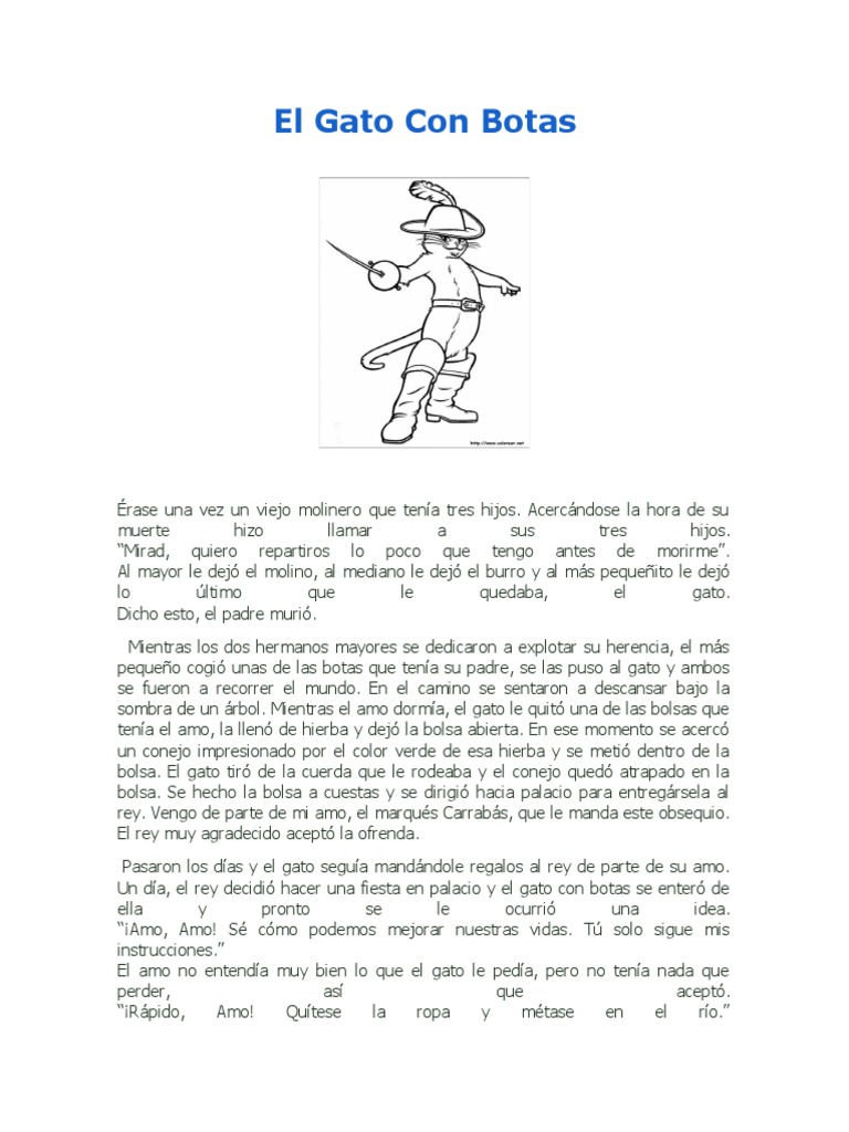 El Gato con Botas: Cuento y Actividades | PDF | Gatos