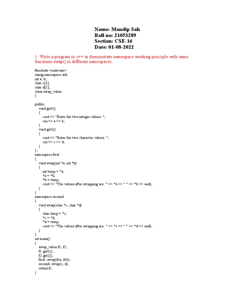 Assignment 4 | PDF | Namespace | Software Development Assignment 4 | PDF | Namespace | Software Development