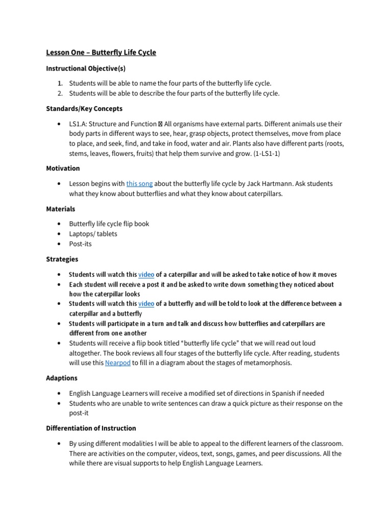 Lesson One Butterfly Life Cycle | PDF | Butterfly | Education Theory
